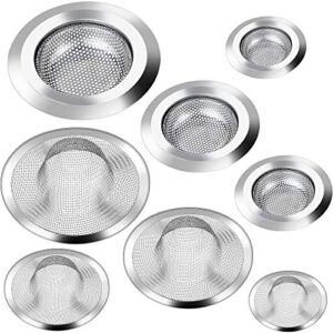 8 pieces drain hair catcher bathtub shower drain cover kitchen sink strainer stainless steel sink drain stopper filter for kitchen bathroom, coarse mesh and fine mesh, different sizes