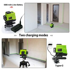 Zokoun IE12,12 Lines Green Beam 360° Rotary Self-leveling Laser Level Horizontal&Vertical Cross Line Leveler With Wireless Control 3D Laser Level with Li-ion Battery