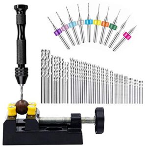 60 pieces micro mini twist drill bits set with precision hand pin vise rotary tools for wood,jewelry, plastic etc