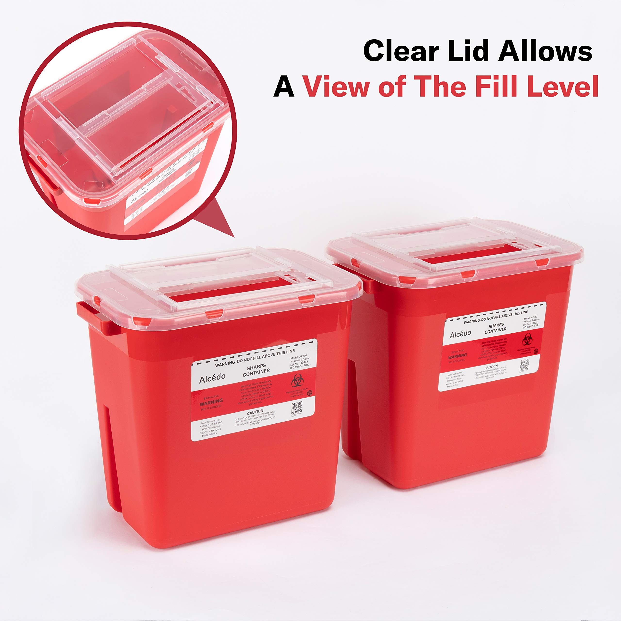 Alcedo Sharps Container for Home Use 2 Gallon (2-Pack) | Biohazard Needle and Syringe Disposal | Professional Medical Grade