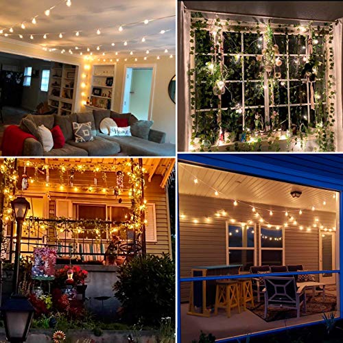 2-Pack 25Ft Outdoor LED String Lights with 50+4 Shatterproof LED Clear Plastic Globe Bulbs,Commercial Lighting for Patio Cafe Porch Bistro Party Wedding Christmas Indoor/Outdoor Decoration,White Wire