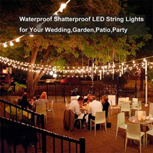 2-Pack 25Ft Outdoor LED String Lights with 50+4 Shatterproof LED Clear Plastic Globe Bulbs,Commercial Lighting for Patio Cafe Porch Bistro Party Wedding Christmas Indoor/Outdoor Decoration,White Wire