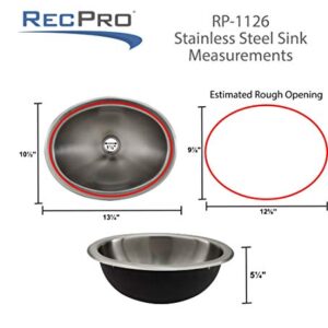 RecPro RV 10" x 13" Stainless Steel Oval Sink | Single RV Kitchen Sink | RV Sink | Camper Sink | Single Bowl Sink (No Faucet)