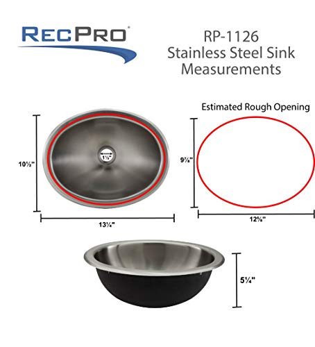 RecPro RV 10" x 13" Stainless Steel Oval Sink | Single RV Kitchen Sink | RV Sink | Camper Sink | Single Bowl Sink (No Faucet)