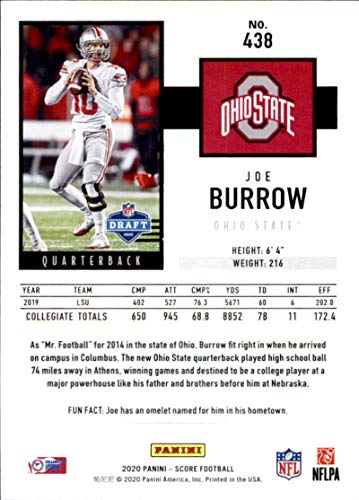 2020 Score #438 Joe Burrow Ohio State Buckeyes Rookie Football Card