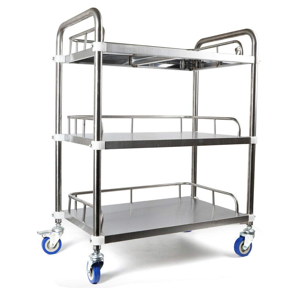 3 Layers Cart Trolley,Lab 3 Layers Clinic Serving Cart Trolley Medical Cart Stainless Steel Serving Lab Cart Equipment Clinic's Kitchen Mobile Utility Rolling Carts with Wheel