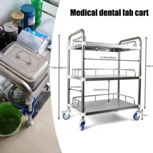 3 Layers Cart Trolley,Lab 3 Layers Clinic Serving Cart Trolley Medical Cart Stainless Steel Serving Lab Cart Equipment Clinic's Kitchen Mobile Utility Rolling Carts with Wheel