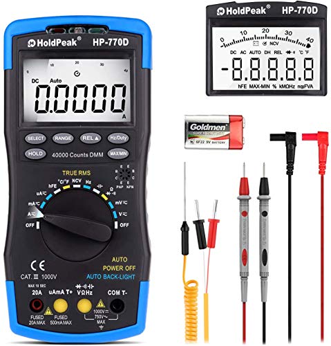 Digital Multimeter AP-770D TRMS 40000Counts Multimeter Tester Autoranging Voltmeter Ammeter with High Precision for NCV AC/DC Voltage Current Resistance Capacitance Frequency Diodes hFE Temperature