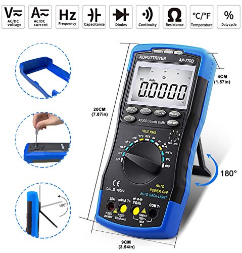 Digital Multimeter AP-770D TRMS 40000Counts Multimeter Tester Autoranging Voltmeter Ammeter with High Precision for NCV AC/DC Voltage Current Resistance Capacitance Frequency Diodes hFE Temperature