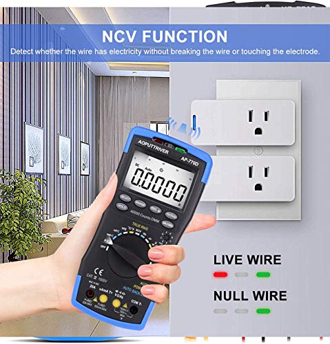 Digital Multimeter AP-770D TRMS 40000Counts Multimeter Tester Autoranging Voltmeter Ammeter with High Precision for NCV AC/DC Voltage Current Resistance Capacitance Frequency Diodes hFE Temperature