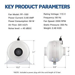 xyfair XYF Air PF-100 | Radon Mitigation Fan 4" 190CFM | Waterproof Duct Fan (Indoor/Outdoor)