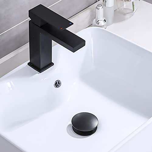 KES Matte Black Sink Drain with Overflow, Pop Up Drain with Overflow with Detachable Drain Hair Catcher Sink Drain Strainer for Bathroom Sink Drain Pop Up Drain Stopper Matte Black, S2018A-BK