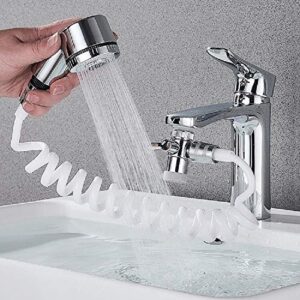 manyhorses hand shower sink hose sprayer,shampoo sink hose sprayer attachment,faucet extension tubes, chrome, adjustable mode,copper valve adapter,no drilling support