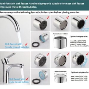 MANYHORSES Hand Shower Sink Hose Sprayer,Shampoo Sink Hose Sprayer Attachment,Faucet Extension Tubes, Chrome, Adjustable Mode,Copper Valve Adapter,No Drilling Support