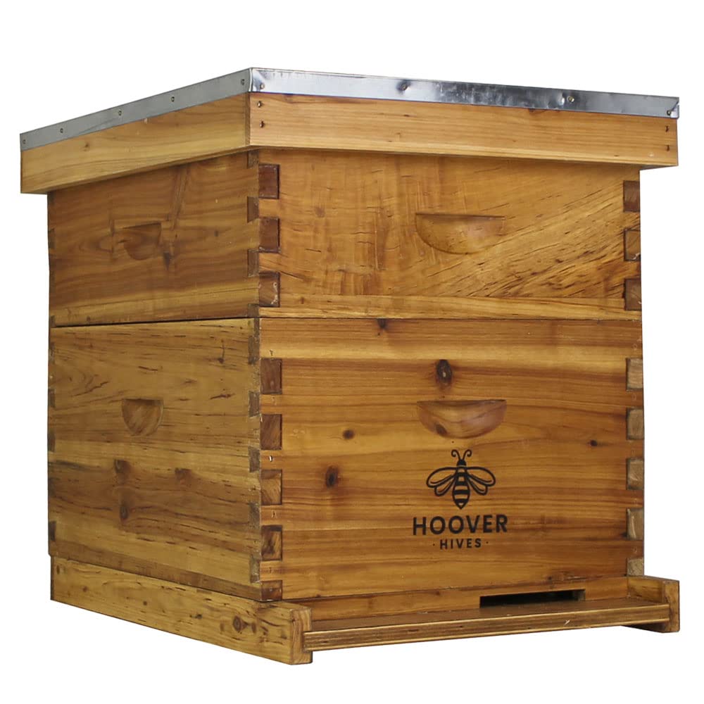 Hoover Hives 10 Frame Bee Hive Starter Kit for Bee Keepers - Langstroth Beehive Kit Comes with 2 Honey Bee Hives Boxes That are Coated in 100% Naturally Organic Beeswax (Unassembled)