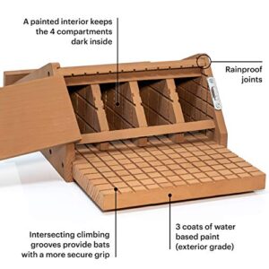 WHITEHORSE 4-Compartment Bat House - A Premium Cedar Bat Box That is Built to Last - Enjoy a Healthier Yard with Fewer Mosquitos While Supporting Bats (Brown)