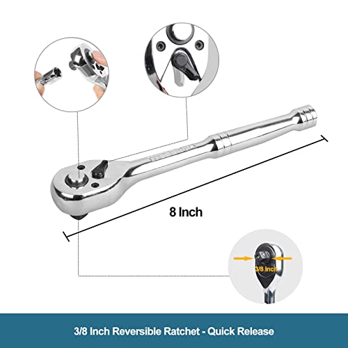 Wesco 40 Pieces 1/4 and 3/8 in Ratcheting Wrench and CRV Drive Sockets Set with Screwdriver Bits, Adapters and Storage Case, Metric and SAE Sizes Mechanic Tool Set for Auto Repair and Home Maintenance