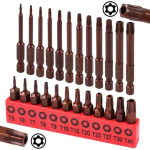 tamper proof torx screwdriver bit set - 24-piece star bits set, torx security bit set, 1-inch and 2.3-inch long t5-t40 temper resistant torx bit set