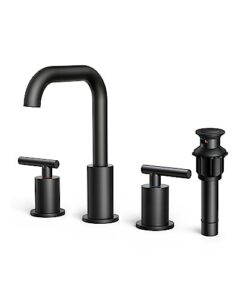 two handle black bathroom faucet 3 hole, forious matte black faucet bathroom with metal drain, three hole faucet for bathroom sink black, 8 inch widespread bathroom faucet black, black vanity faucet