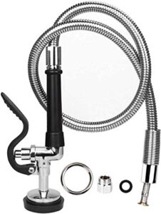 kwode pre-rinse hose with spray valve 44 inch flexible stainless hose with sprayer nozzle head replacement kit for commercial kitchen sink faucet(free brass adapter to connect add-on swivel spout)