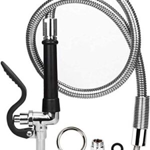 KWODE Pre-Rinse Hose with Spray Valve 44 Inch Flexible Stainless Hose with Sprayer Nozzle Head Replacement Kit for Commercial Kitchen Sink Faucet(Free Brass Adapter to Connect Add-on Swivel Spout)