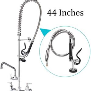 KWODE Pre-Rinse Hose with Spray Valve 44 Inch Flexible Stainless Hose with Sprayer Nozzle Head Replacement Kit for Commercial Kitchen Sink Faucet(Free Brass Adapter to Connect Add-on Swivel Spout)