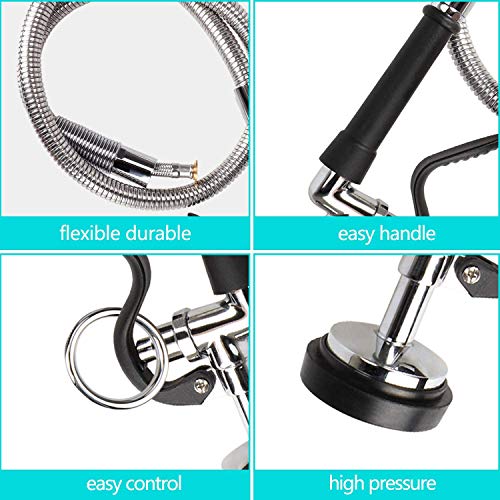 KWODE Pre-Rinse Hose with Spray Valve 44 Inch Flexible Stainless Hose with Sprayer Nozzle Head Replacement Kit for Commercial Kitchen Sink Faucet(Free Brass Adapter to Connect Add-on Swivel Spout)