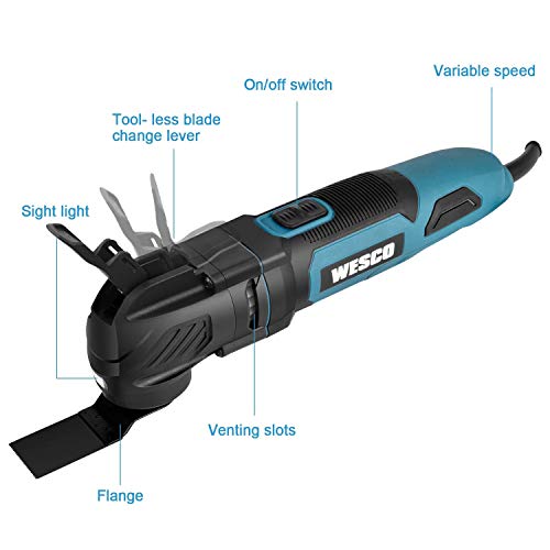 WESCO Oscillating Tool Kit, 2.5 Amp Corded Oscillating Multi-Tool with 15 Accessories, Variable Speed Oscillating, 3.2°Oscillation Angle, Universal Fit System, Carry Bag