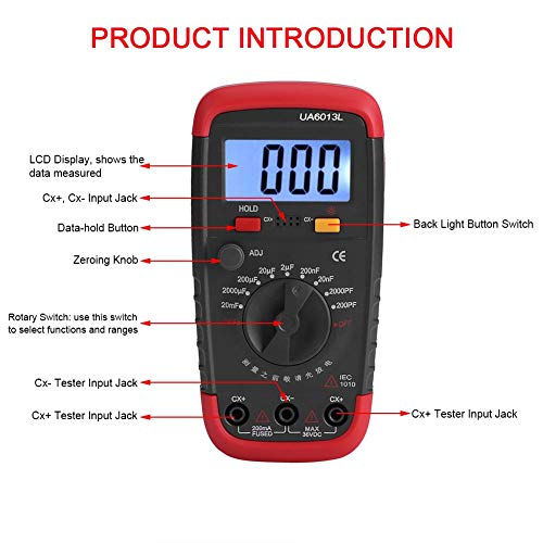 Capacitor Tester, Capacitance Meter, Portable Capacimeter, LCD Digital for Measuring for Test