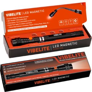 vibelite magnetic pickup tool with led, telescoping magnet flashlight, stocking stuffers for men christmas gifts for men, him, husband, father, grandpa (black)