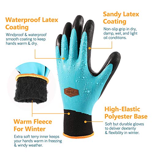 COOLJOB Waterproof Winter Freezer Gloves for Working Gardening Fishing Construction Worker, Double Coated Rubber Gloves for Indoor Outdoor Warehouse Cold Refrigeration House, 1 Pair Medium M Blue