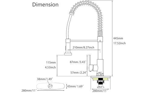 Pirooso Kitchen Sink Faucet, Solid Brass Kitchen Faucet with 3 Function Pull Down Sprayer, Black and Gold Kitchen Faucet