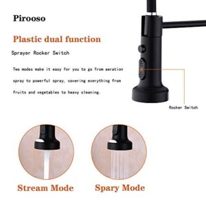 Pirooso Kitchen Sink Faucet, Solid Brass Kitchen Faucet with 3 Function Pull Down Sprayer, Black and Gold Kitchen Faucet