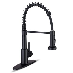 wewe kitchen faucets with pull down sprayer commercial industrial stainless steel single handle single hole spring farmhouse rv sink faucet, matte black