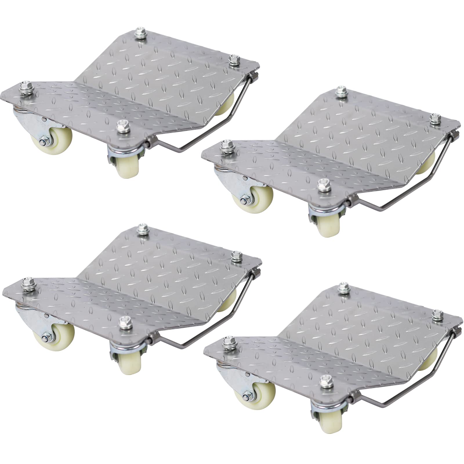 Goujxcy Vehicle Dolly, Set of 4 Auto Wheel Dolly Car Tire Dolly, Skates Wheel Car Dolly Ball Bearings Skate Makes Moving A Car Easy Furniture Movers, Total 6000lbs Weight Capacity (Silver)