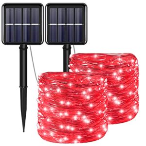 yaozhou red solar christmas string lights outdoor waterproof decorations 100 led（2 pack） 8 modes copper string lights fairy lights for valentine's day, garden, patio, fence, balcony