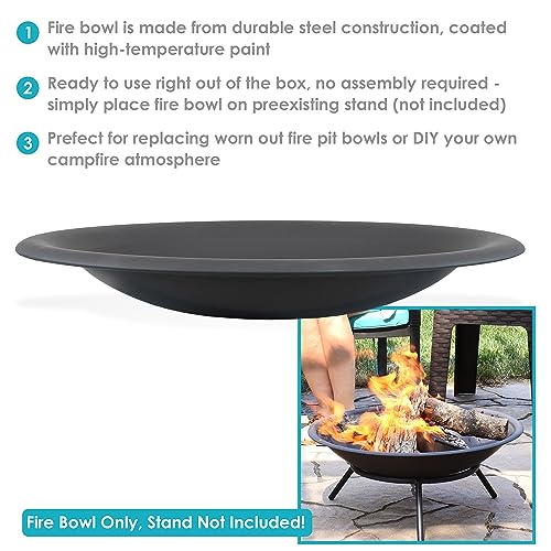 Sunnydaze Steel Replacement Fire Bowl for DIY or Existing Fire Pits - Black High-Temperature Paint Finish - 32-Inch