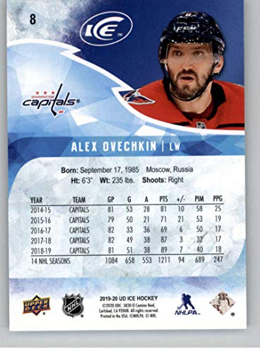 2019-20 Upper Deck Ice Hockey #8 Alex Ovechkin Washington Capitals Official NHL Trading Card From The UD Company