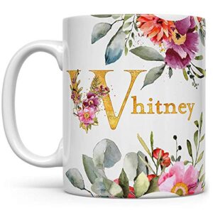 custom name coffee mug, personalized floral cup, gift for her women friend mom bridesmaid daughter