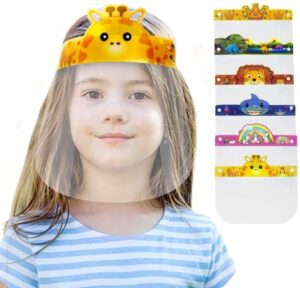 o2 lifecare] 6 qty kids face shield face cover with 6 different from each other character clear visor elastic band & confort sponge x 6 qty