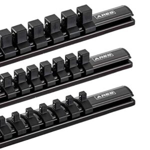 ARES 60053-3-Piece Black Magnetic Socket Organizer Set - Aluminum Rails Store up to 12 Sockets Each and Keep Your Tool Box Organized