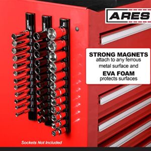 ARES 60053-3-Piece Black Magnetic Socket Organizer Set - Aluminum Rails Store up to 12 Sockets Each and Keep Your Tool Box Organized