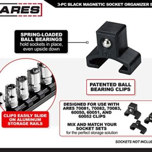 ARES 60053-3-Piece Black Magnetic Socket Organizer Set - Aluminum Rails Store up to 12 Sockets Each and Keep Your Tool Box Organized