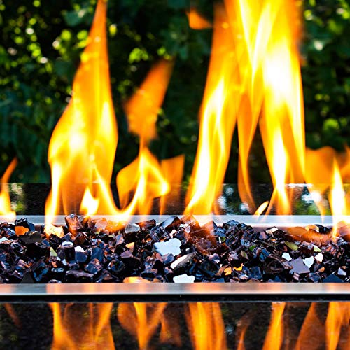 NUPICK 20 Pound Fire Glass, 1/2 Inch Reflective Fire Glass, Fit with Fire Pit Glass and Fireplace Glass, Black