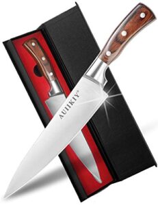 professional chef knife 8 inch, kitchen knife made of aus-10v super stainless steel, chefs knife with a triple-riveted ergonomic handle,sharp cooking knife with gift box