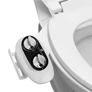 bidet toilet seat attachment, non-electric self cleaning dual nozzle (posterior/feminine wash) fresh water sprayer bidet with adjustable water pressure switch and mobile phone holder