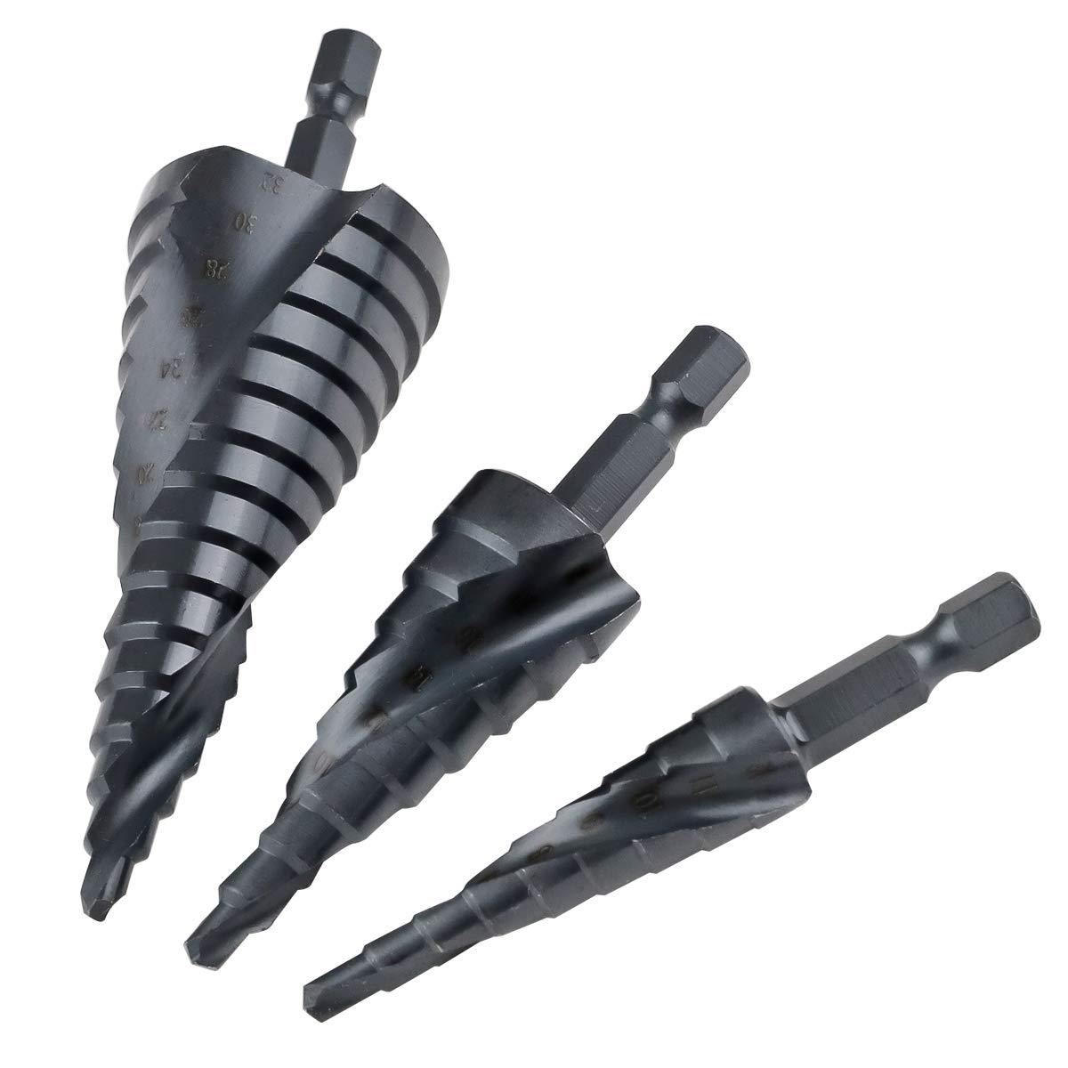 xnrtop Set of 3 HSS M2 Steel Spiral Groove Step Drill Bit Set for Stainless Steel Metal Wood Hole