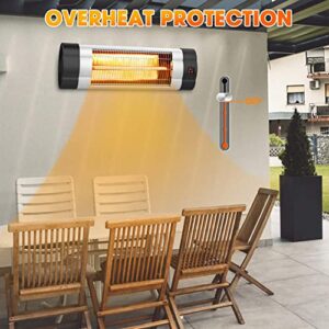 Outdoor Electric Heater, Infrared Wall Mounted Heater for Outdoor/Indoor Use, 1500W Ceiling Patio Heater with Remote Control & 24H Timer, Electric Space Heater For Garage Porch, Weatherproof