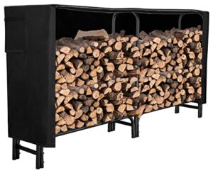 gaspro 8ft firewood rack outdoor with cover, adds sturdy middle upright, heavy duty steel log rack wood holder, easy to assemble