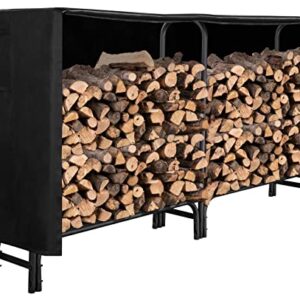 GASPRO 8FT Firewood Rack Outdoor with Cover, Adds Sturdy Middle Upright, Heavy Duty Steel Log Rack Wood Holder, Easy to Assemble